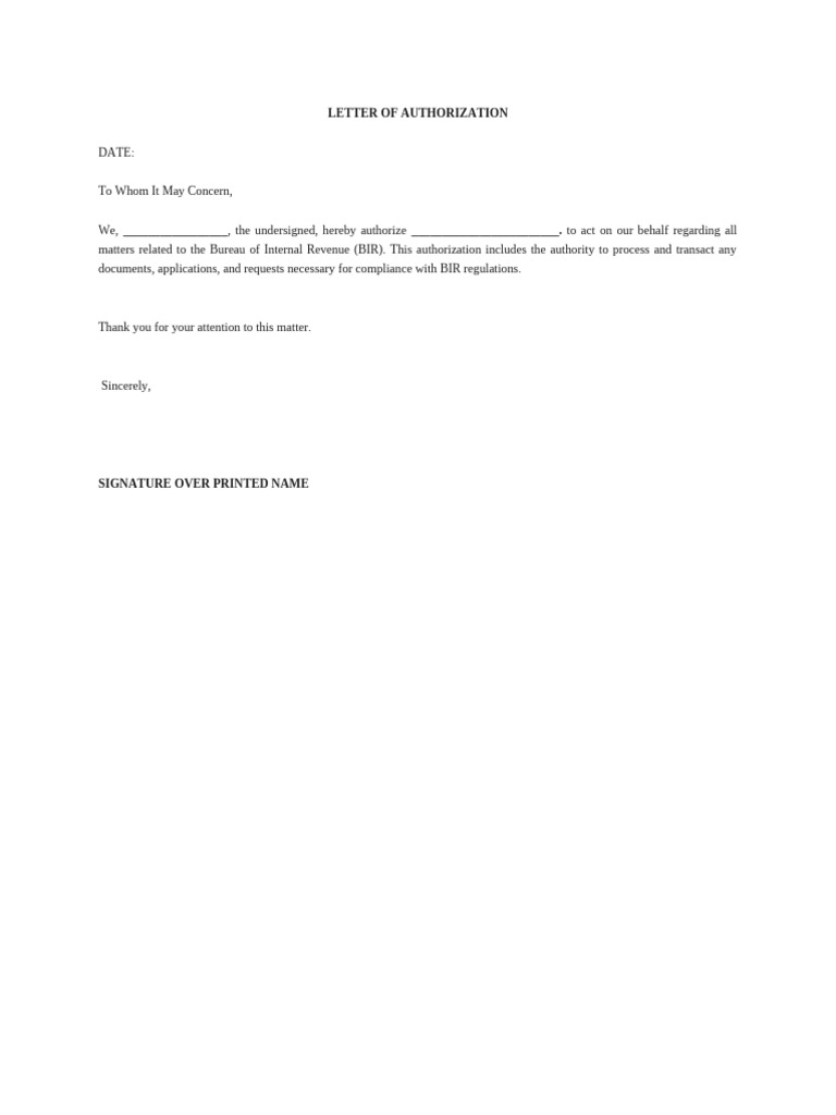 BIR Authorization Letter Template | PDF