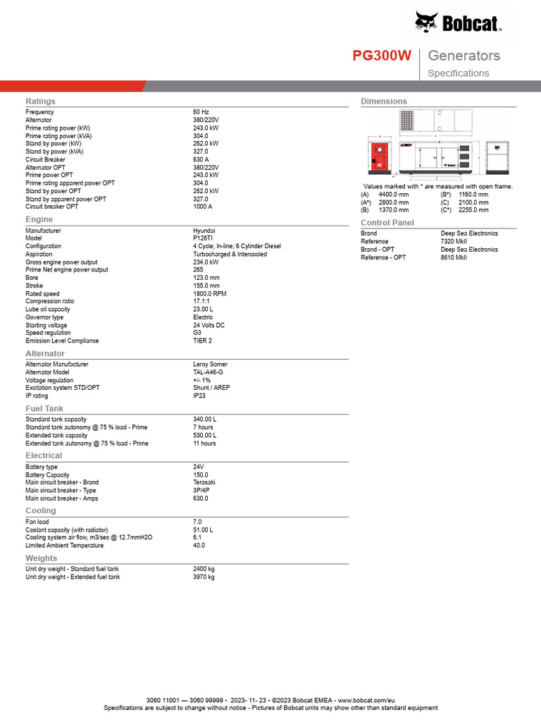 1. Generator Data Sheet (PG300) | PDF | Engines | Electric Generator