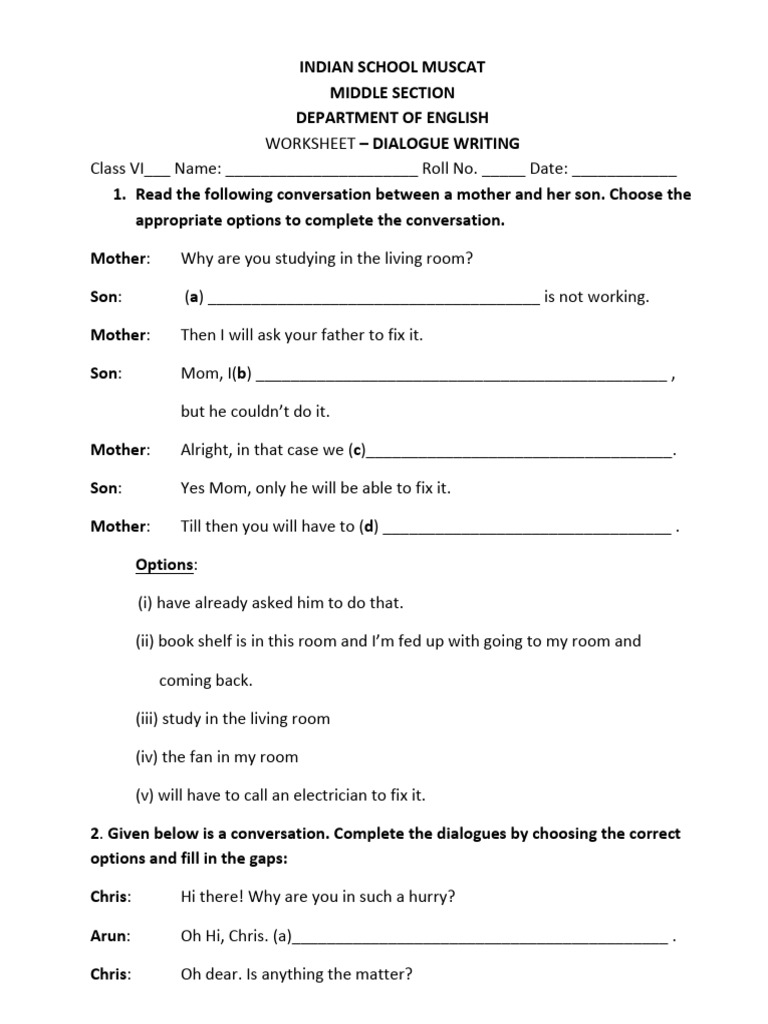 Class Vi-English-dialogue Writing | PDF
