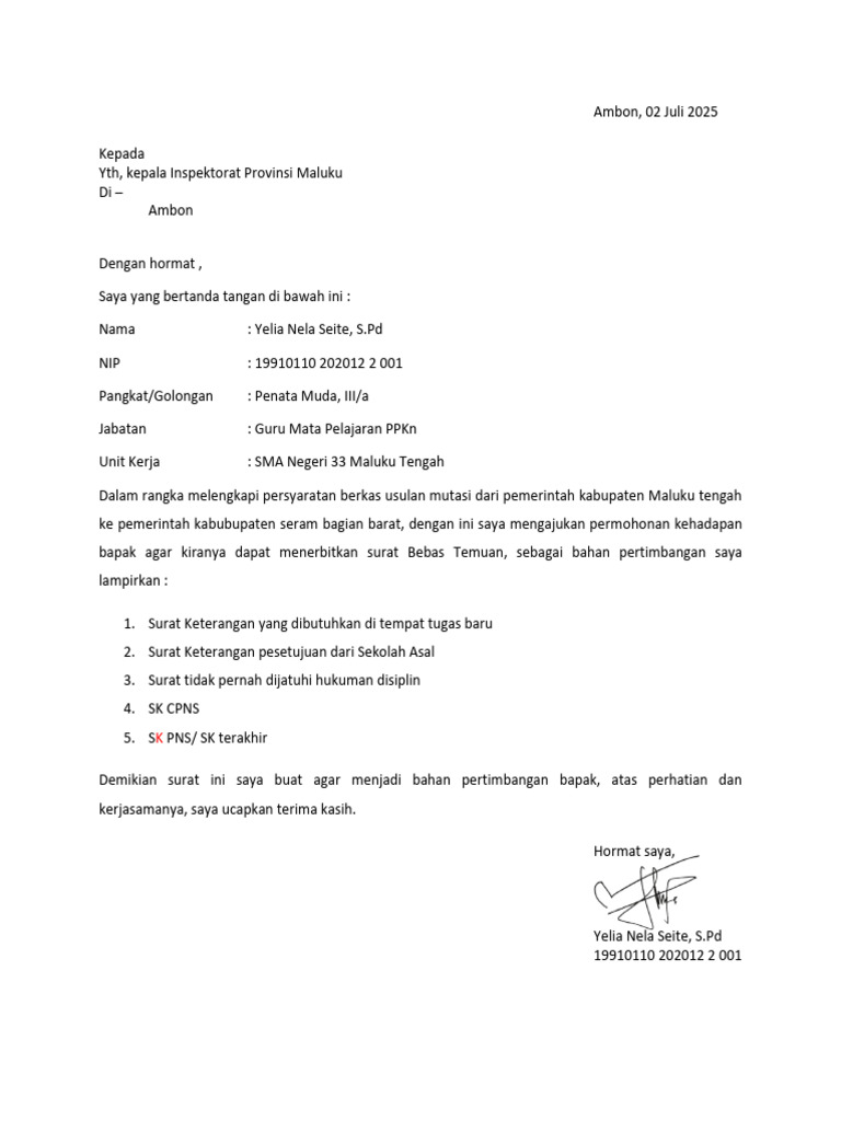 Surat Bebas Temuan Dan Permohonan Mutasi Dan Rekomendasi | PDF