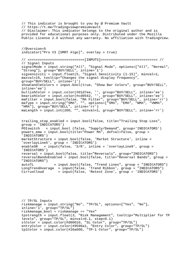 Indicator Pro V3 (SMRT Algo) For TradingView | PDF | Market Trend ...