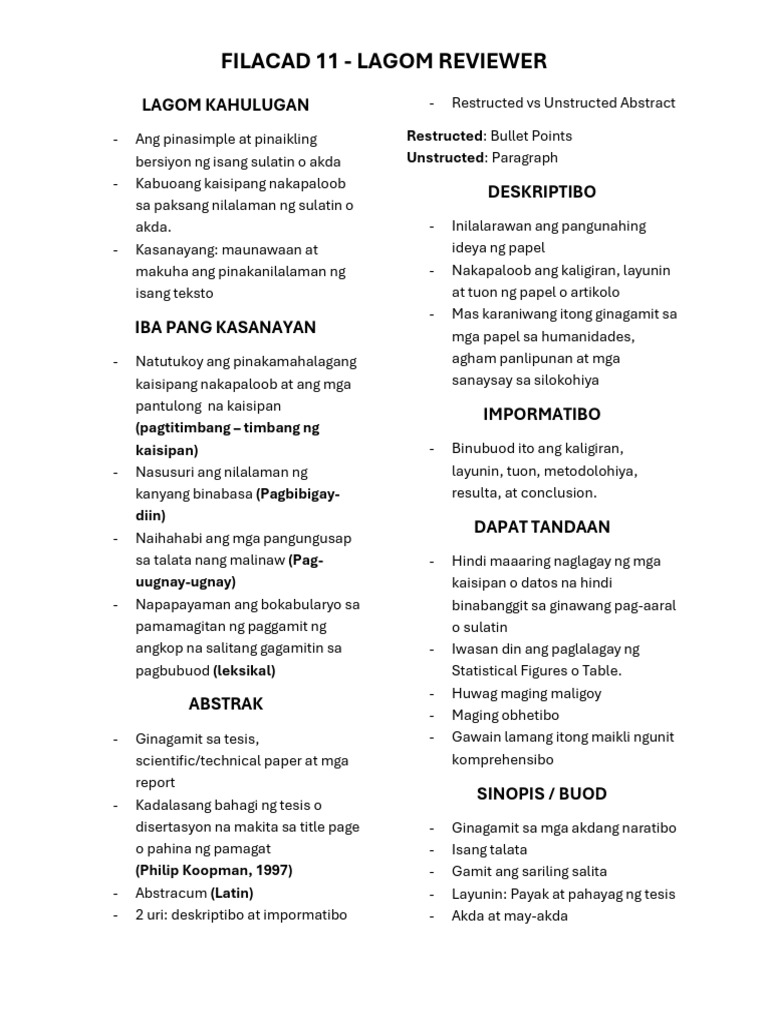 Filacad 11 Lagom Reviewer | PDF