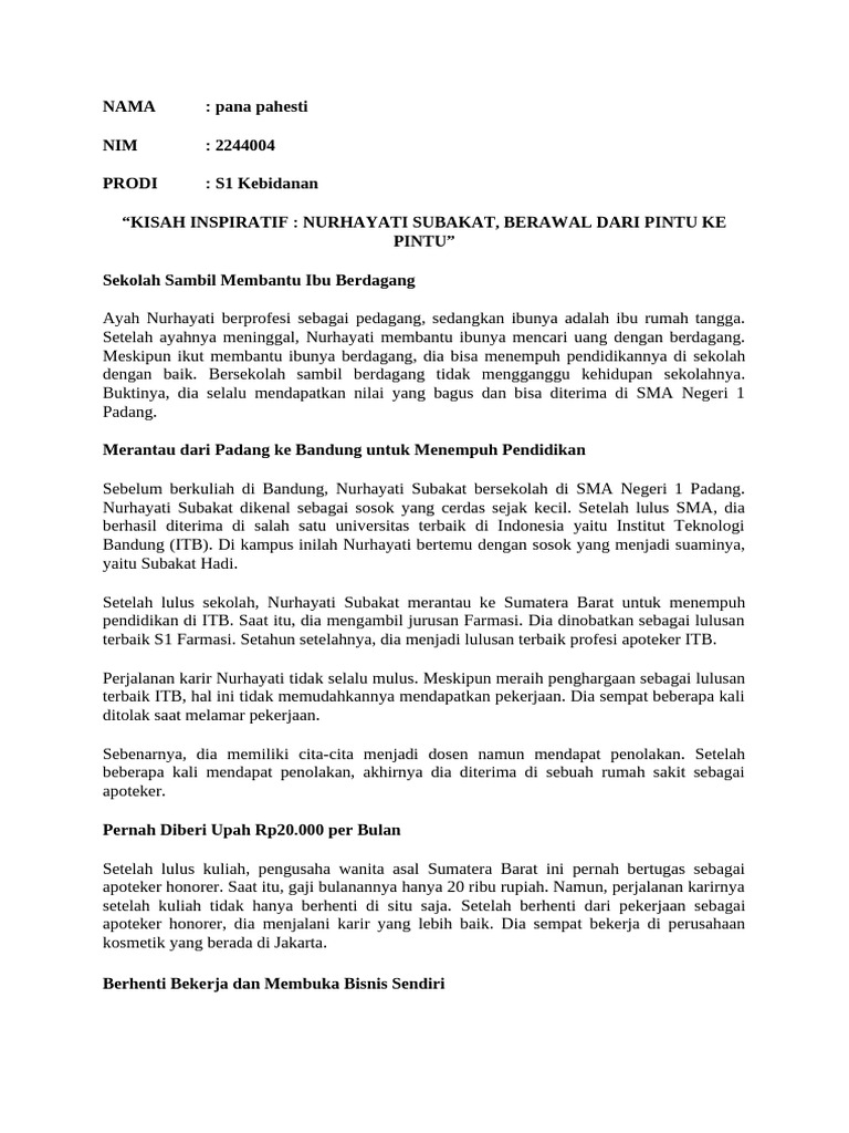 Kisah Sukses Nurhayati Subakat | PDF