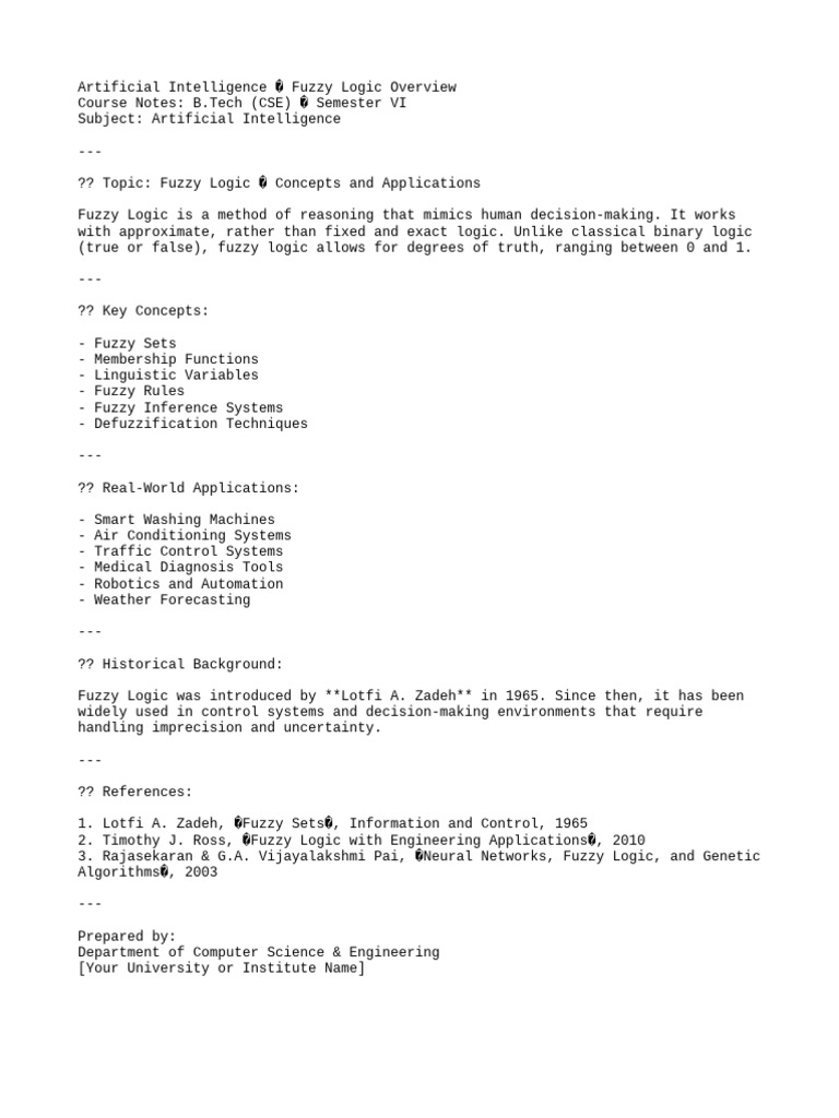 Artificial Intelligence - Fuzzy Log | PDF