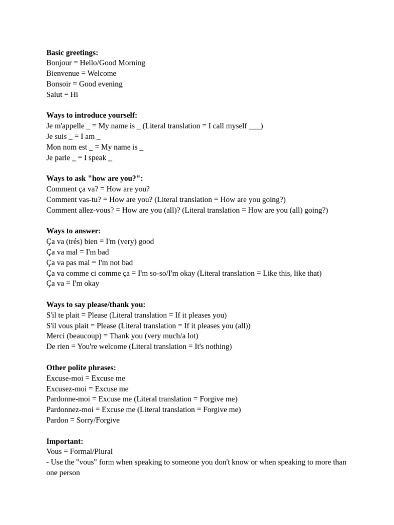 French Greetings and Introductions Guide | PDF