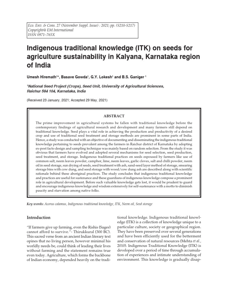 Indigenous Traditional Knowledge and Its Uses in New Time PDF | PDF | Agriculture | Seed