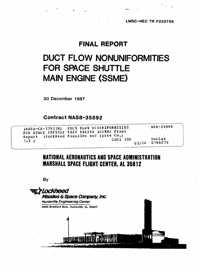 Duct Flow Nonuniformities For Space Shuttle Main Engine (Ssme) | PDF ...
