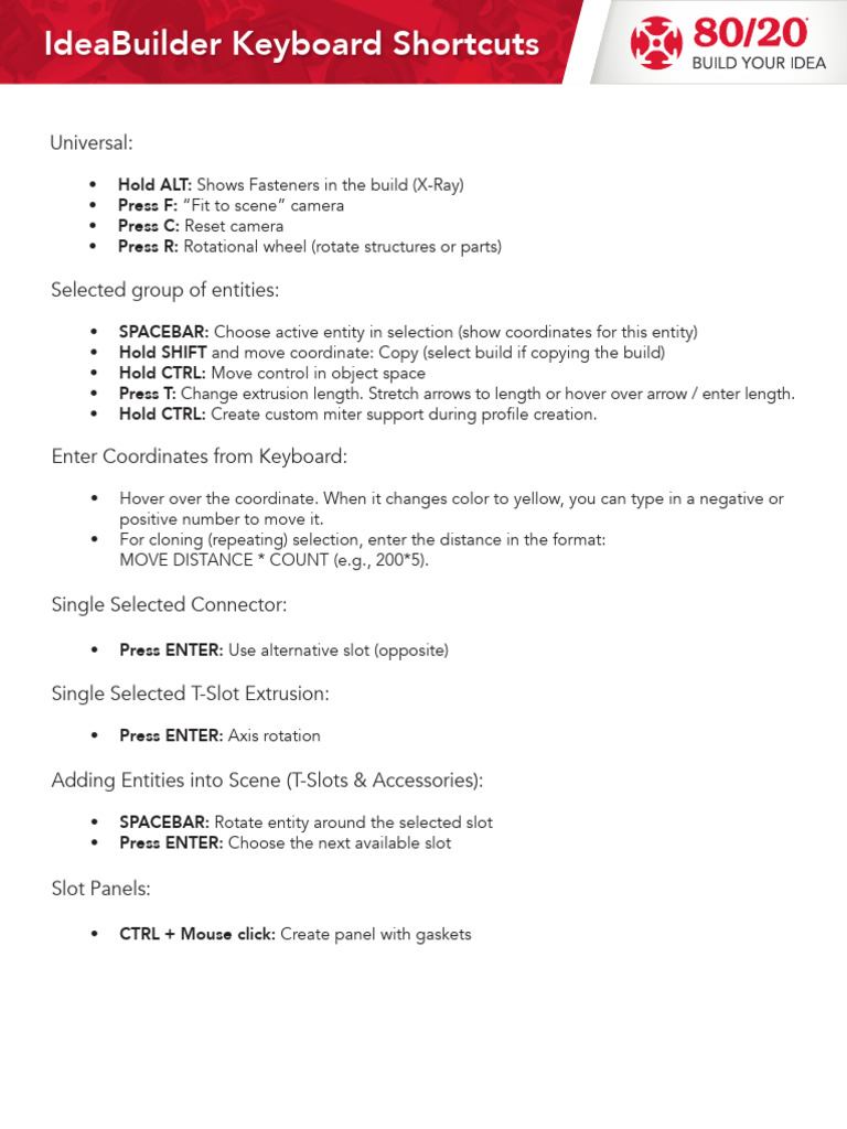 IdeaBuilder Keyboard Shortcuts | PDF