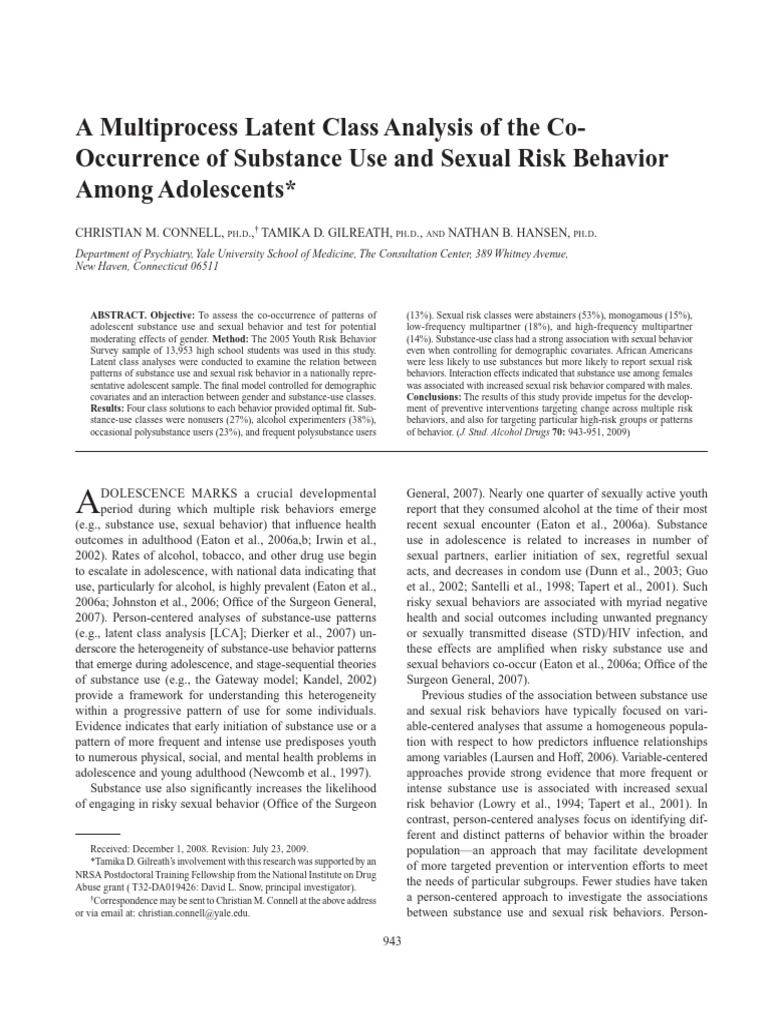 A Multiprocess Latent Class Analysis of The Co-Occurrence of Substance ...
