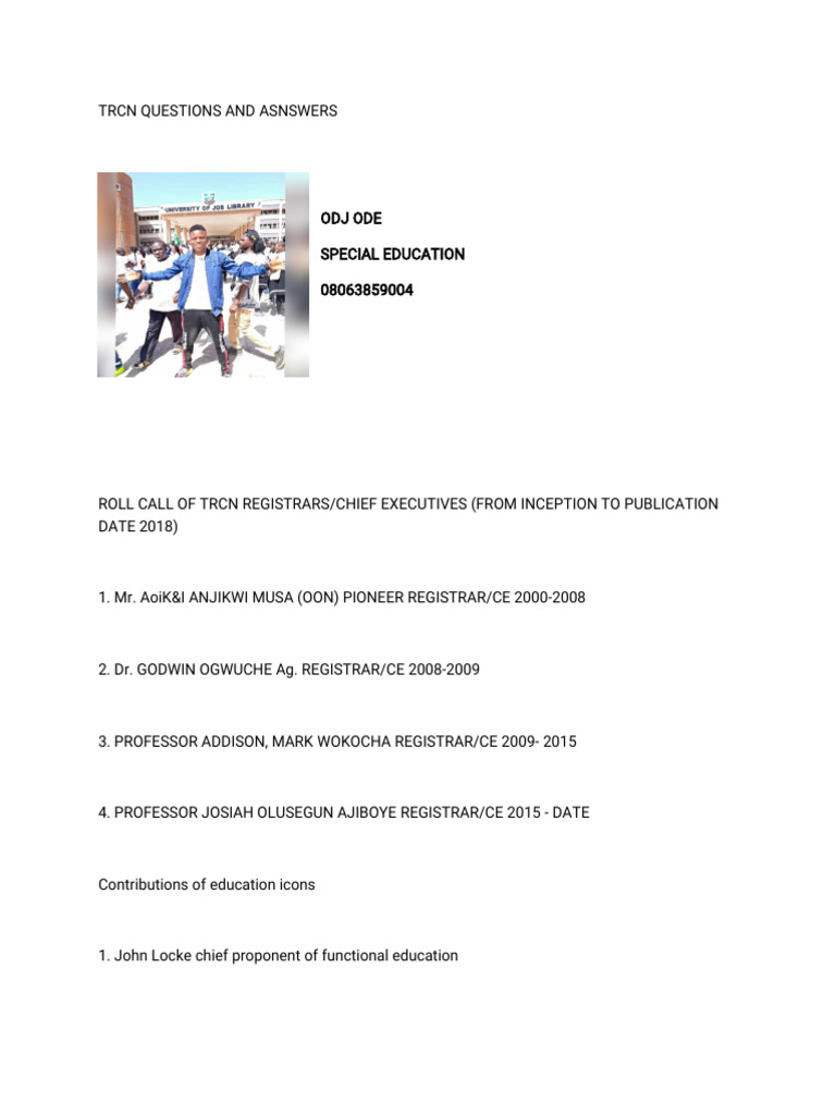 TRCN EXAM Past Questions | PDF