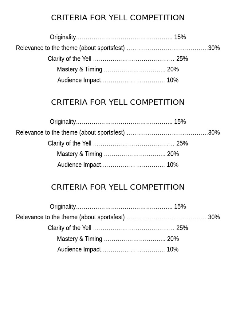Criteria For Yell Competition | PDF