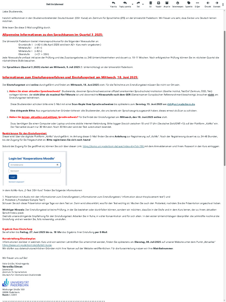 DSH Courses Paderborn University - Placement Test | PDF