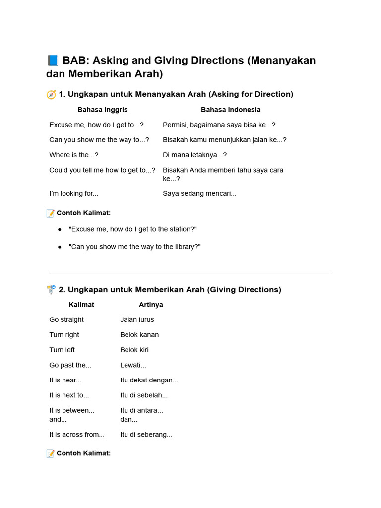 ? BAB - Asking and Giving Directions (Menanyakan Dan Memberikan Arah) | PDF