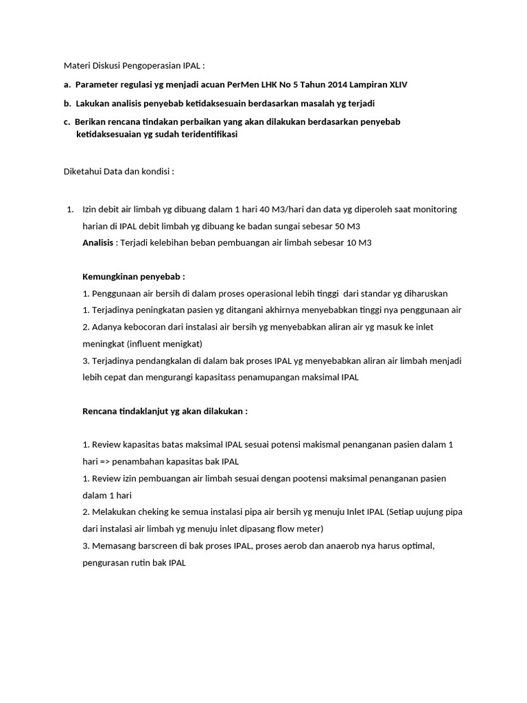 Materi Diskusi Pengoperasian IPAL | PDF