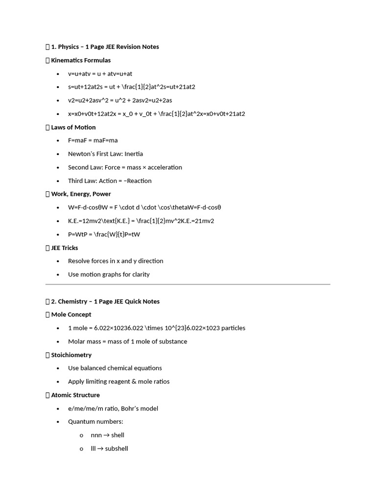Kinematics Formulas for JEE Revision | PDF