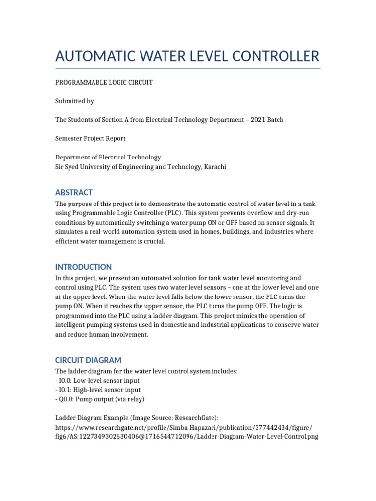 Automatic Water Level Controller Project Report | PDF | Programmable ...
