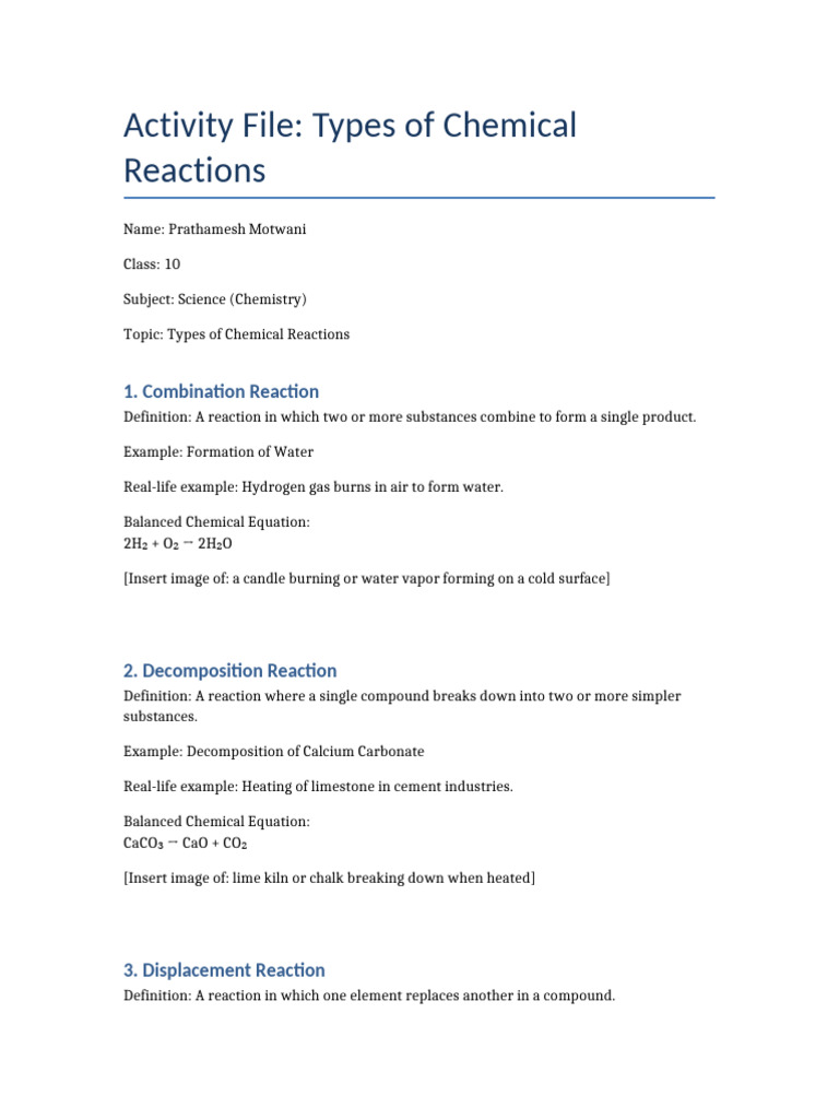 Class10 Chemical Reactions Project | PDF