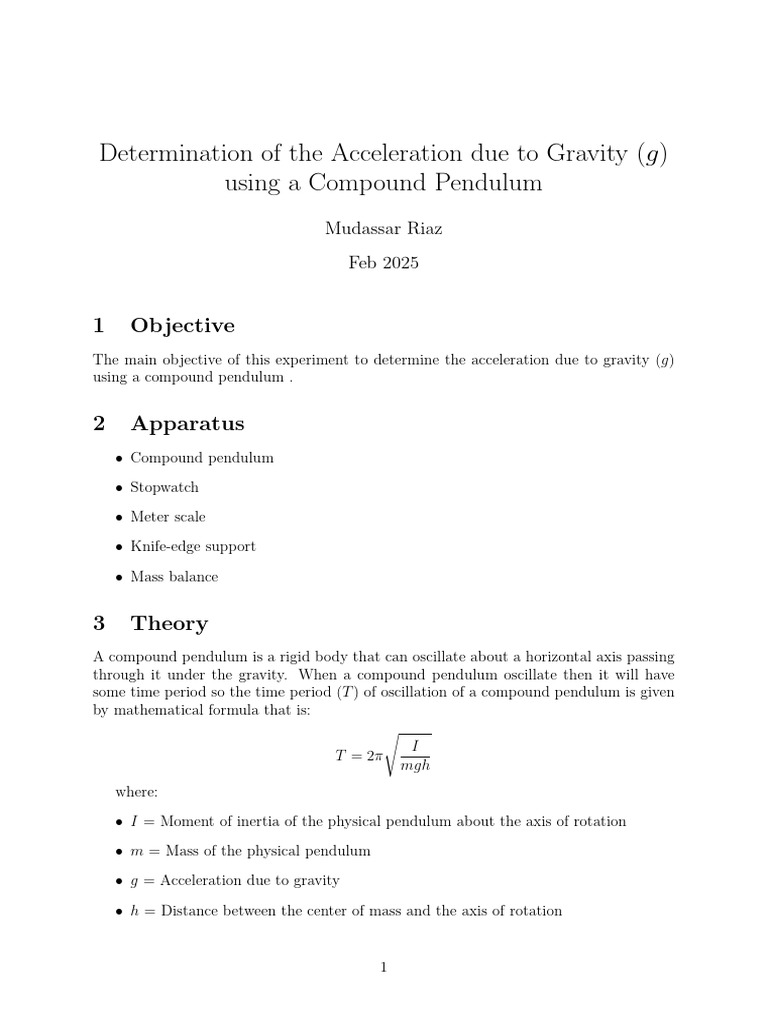 Compound Pendulum Experiment | PDF | Pendulum | Physical Quantities