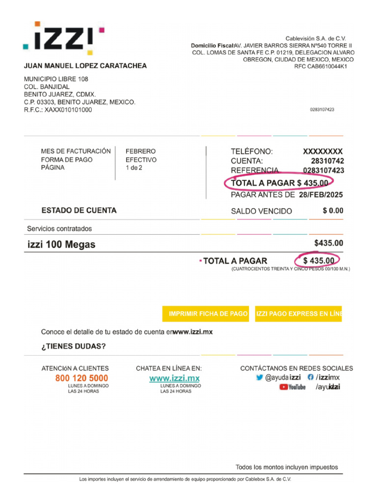 Recibo Internet Izzi | PDF
