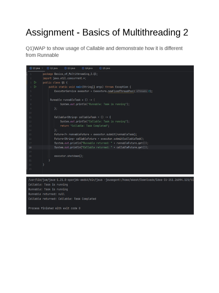 Assignment Basics of MultiThreading - 2 | PDF