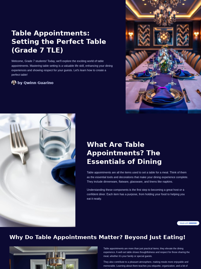 Mastering Table Appointments for Dining | PDF | Tableware | Foods