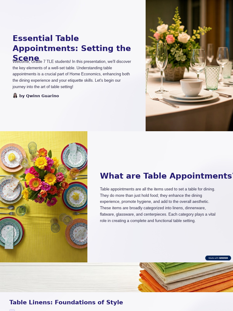 Essential Table Appointments Setting The Scene | PDF | Tableware | Foods