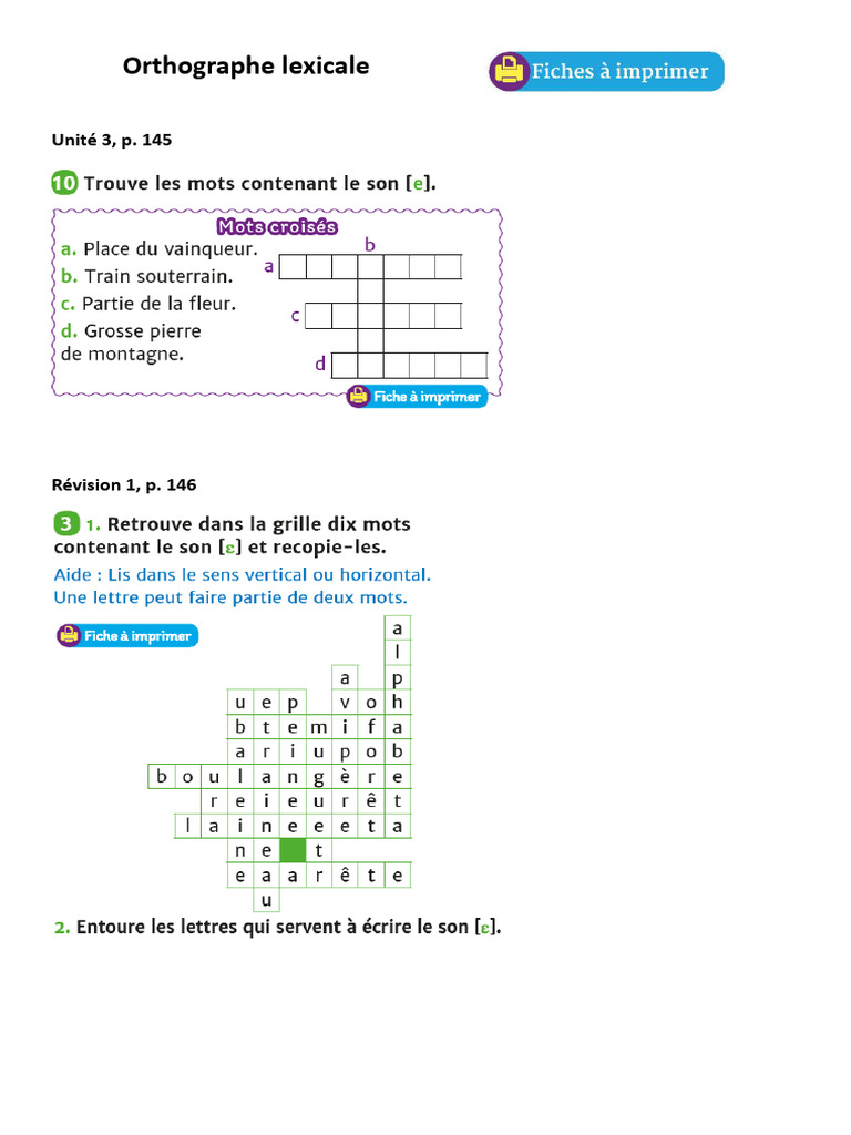 TDM CE2 Fiches A Imprimer Orthographe-Lexicale | PDF