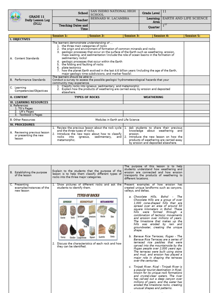DLL Els Quarter 1 Week 2 | PDF | Rock (Geology) | Geology