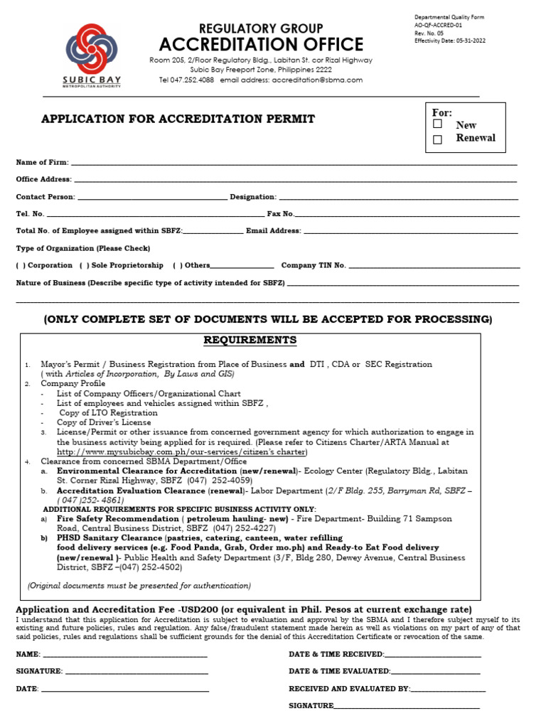 Accreditation Application Form SBFZ | PDF