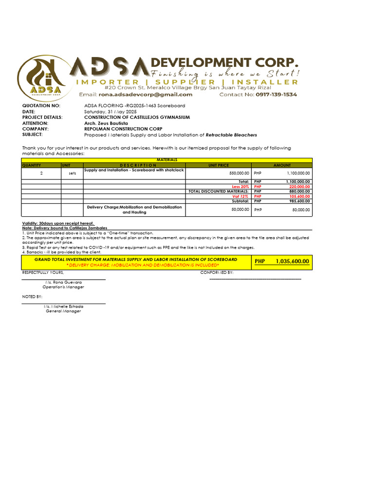 Adsa Flooring -Rg2025-1463 Scoreboard | PDF | Insurance | Payments