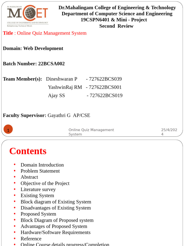 Online Quiz Management System Final | PDF | Educational Technology | Internet