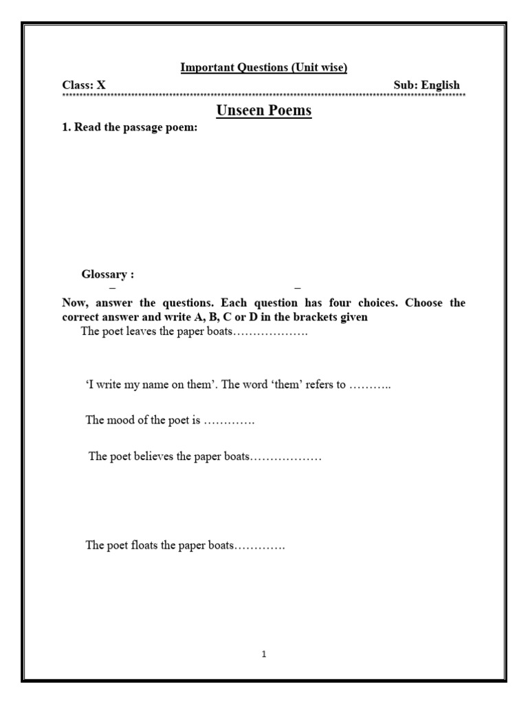 ENGLISH Unseen Poems & Vocabulary Elements | PDF | Trees