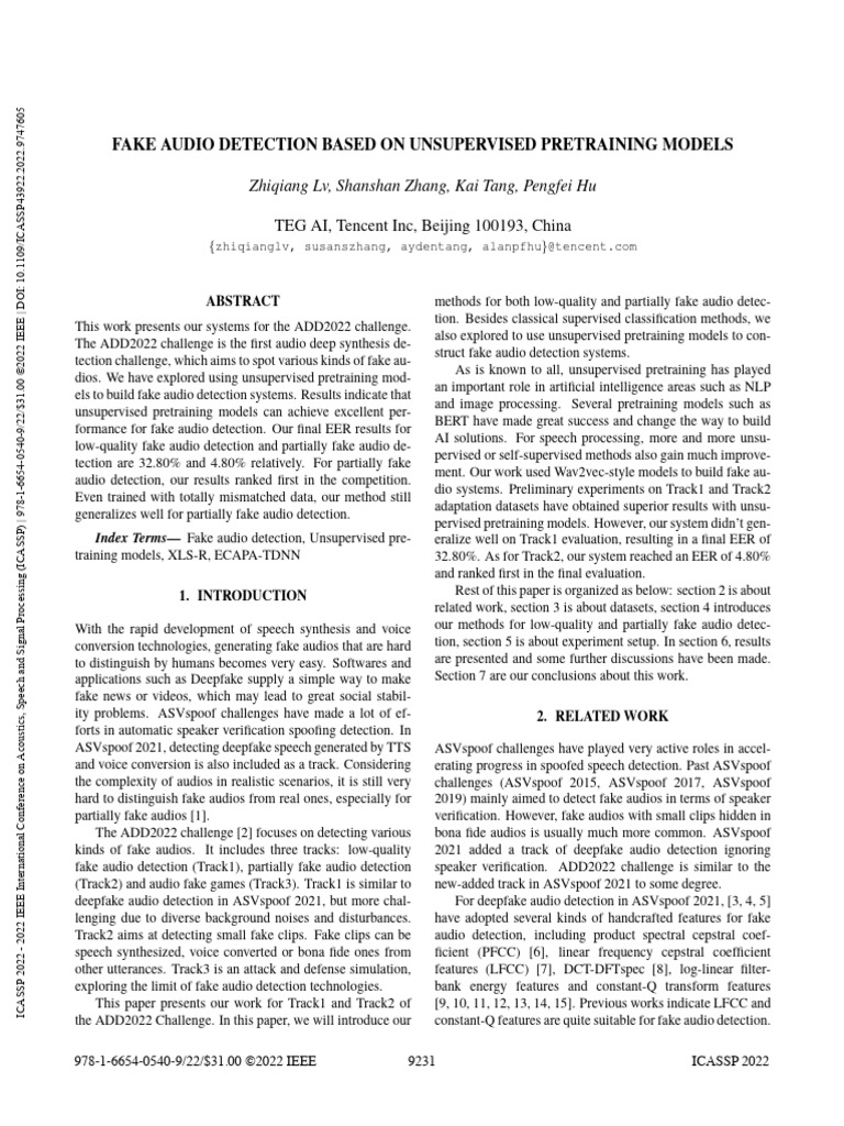 Fake Audio Detection Based On Unsupervised Pretraining Models | PDF ...