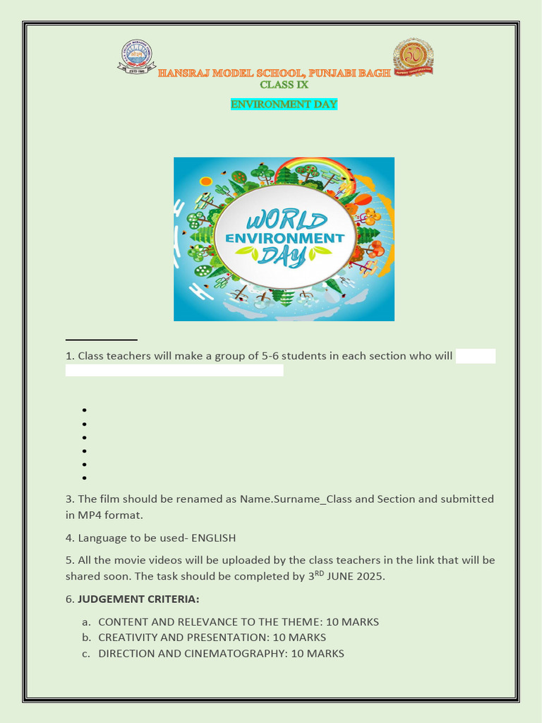 Class Ix Environment Day Activity 2025 | PDF
