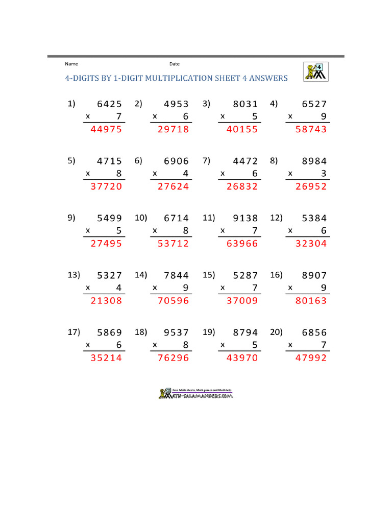 Multiplication WS 3 Ans | PDF