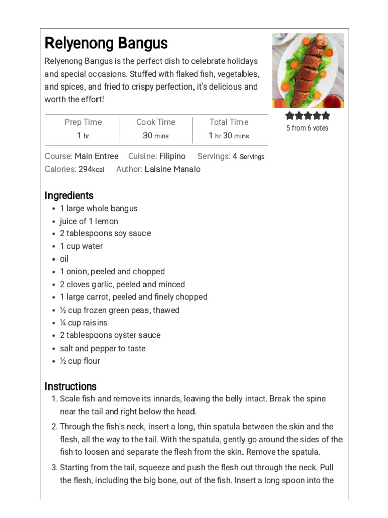 Special Relyenong Bangus Recipe | PDF | Fat | Food And Drink Preparation