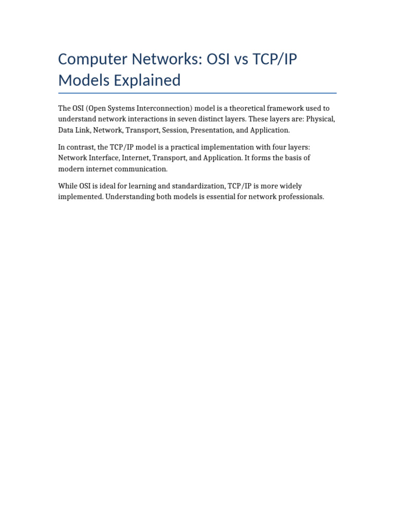 Computer Networks OSI Vs TCP-IP Models Explained | PDF