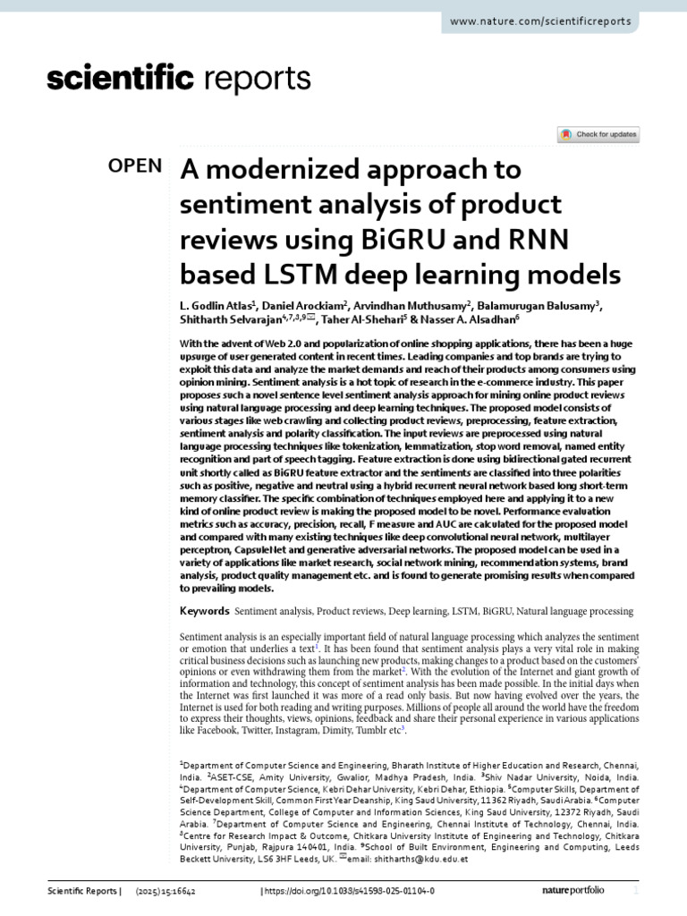 A Modernized Approach To Sentiment Analysis of Product Reviews Using BiGRU and RNN Based LSTM ...