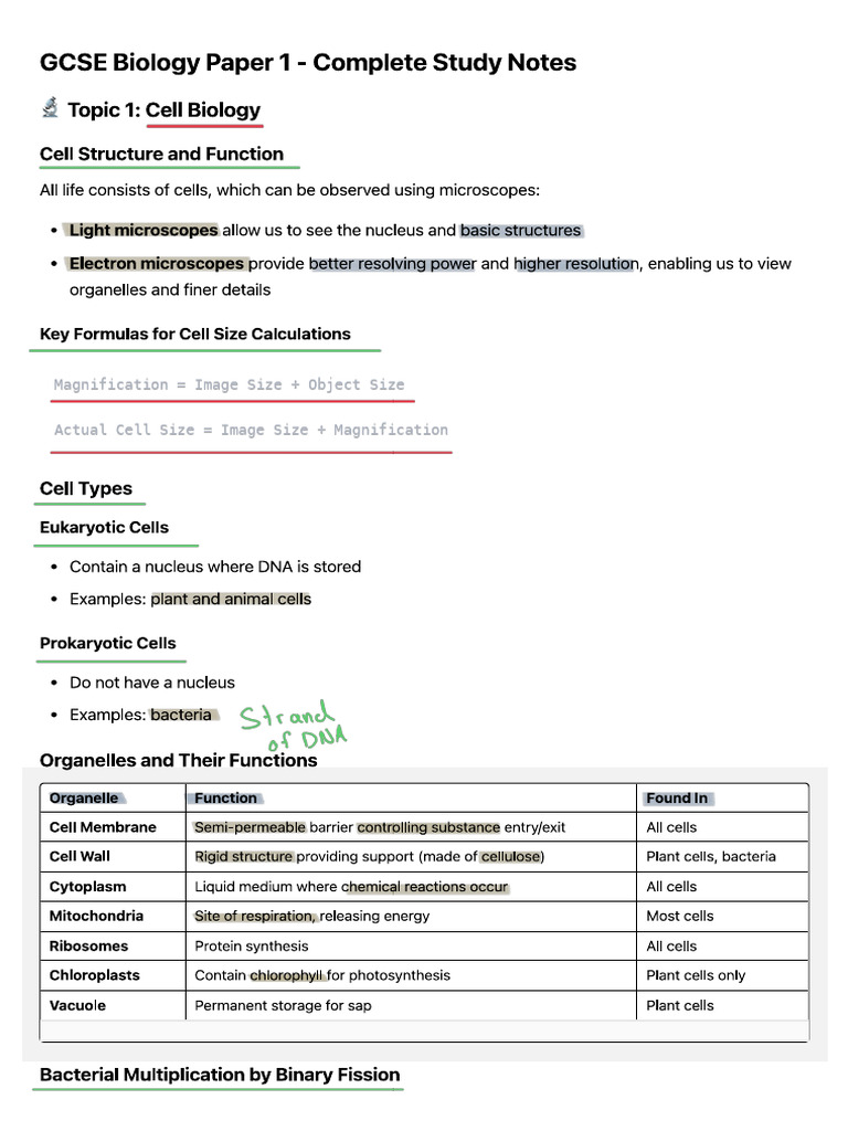 GCSE Biology Paper 1 - Complete Study Notes 2 | PDF