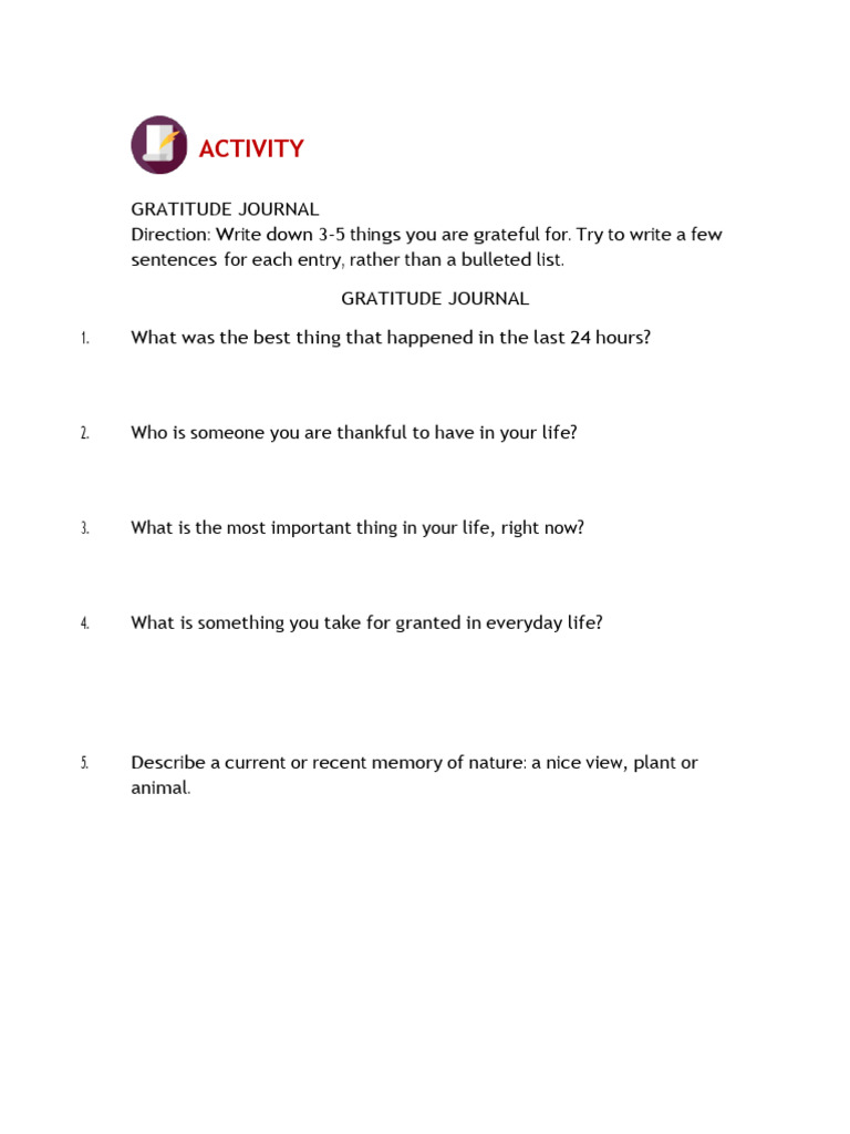 Gratitude Journal Activity Guide | PDF