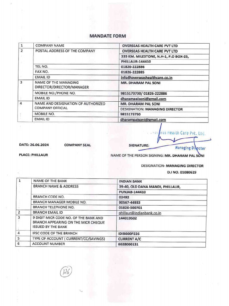 Mandate Form CA | PDF