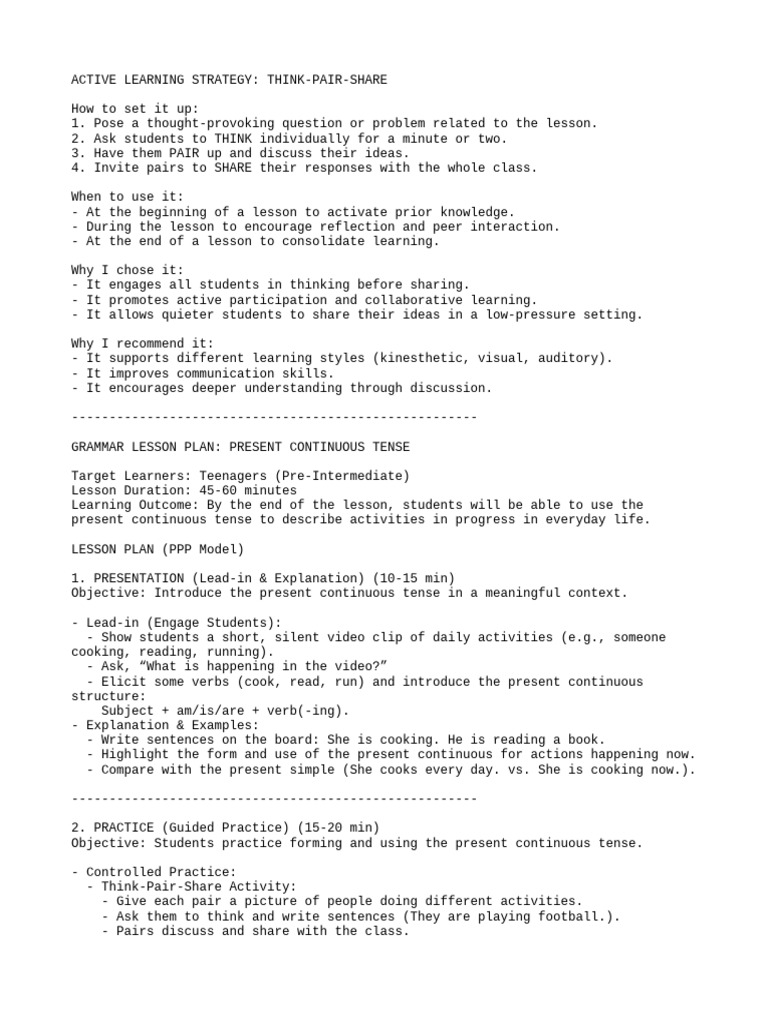 Active Learning Strategy and Lesson Plan | PDF | Learning | Lesson Plan