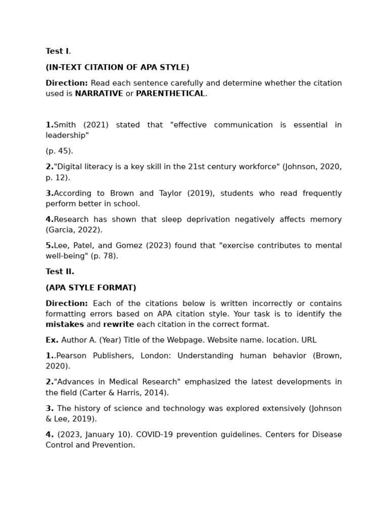APA Citation Style Practice Tests | PDF