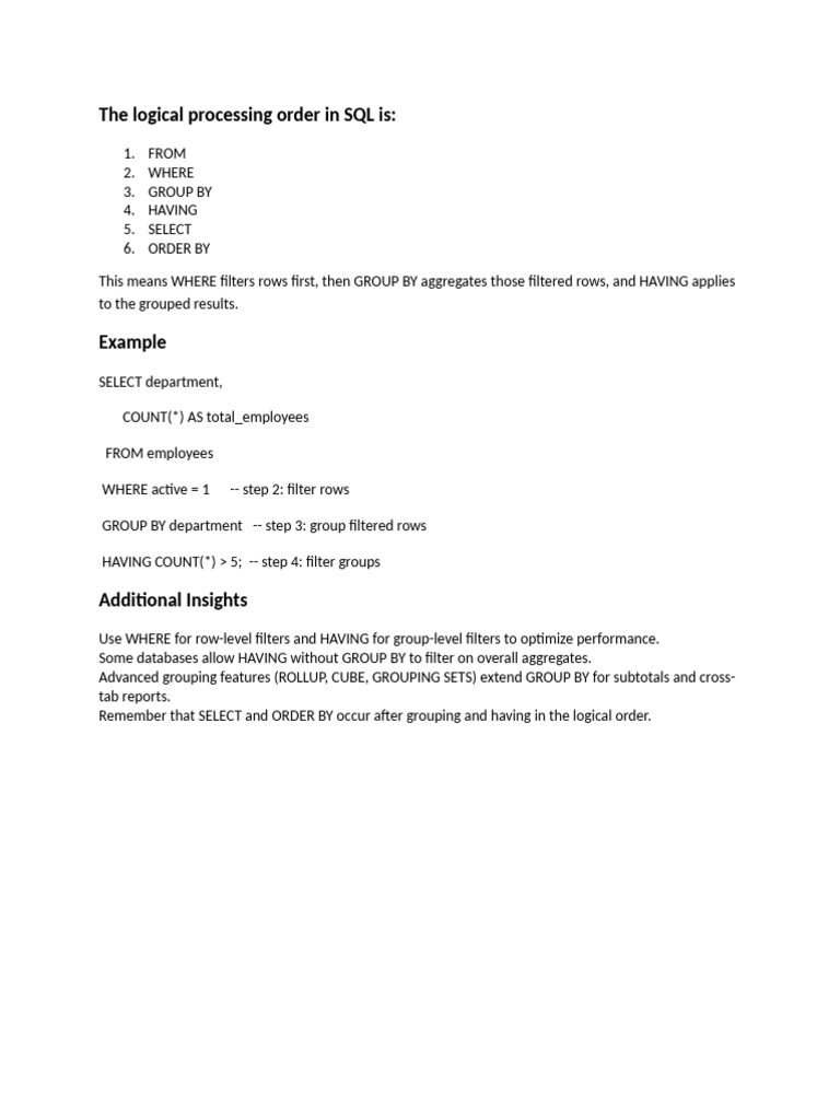 The Logical Processing Order in SQL | PDF