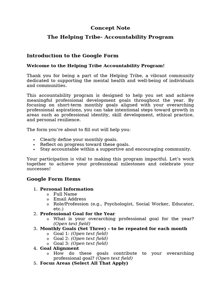 Concept Note-Accountabililty Program - Helping Tribe | PDF | Goal ...