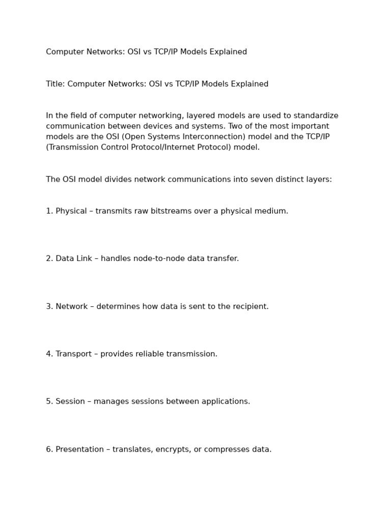 OSI vs TCP/IP Networking Models Explained | PDF