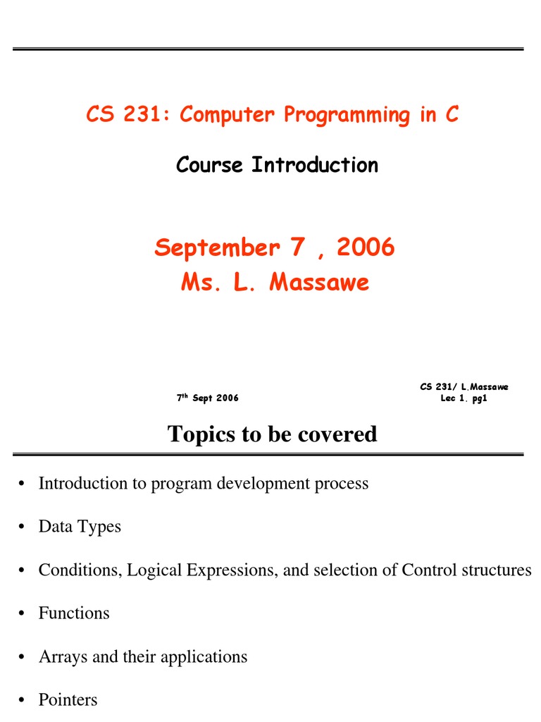 Lect 1 | C (Programming Language) | Assembly Language
