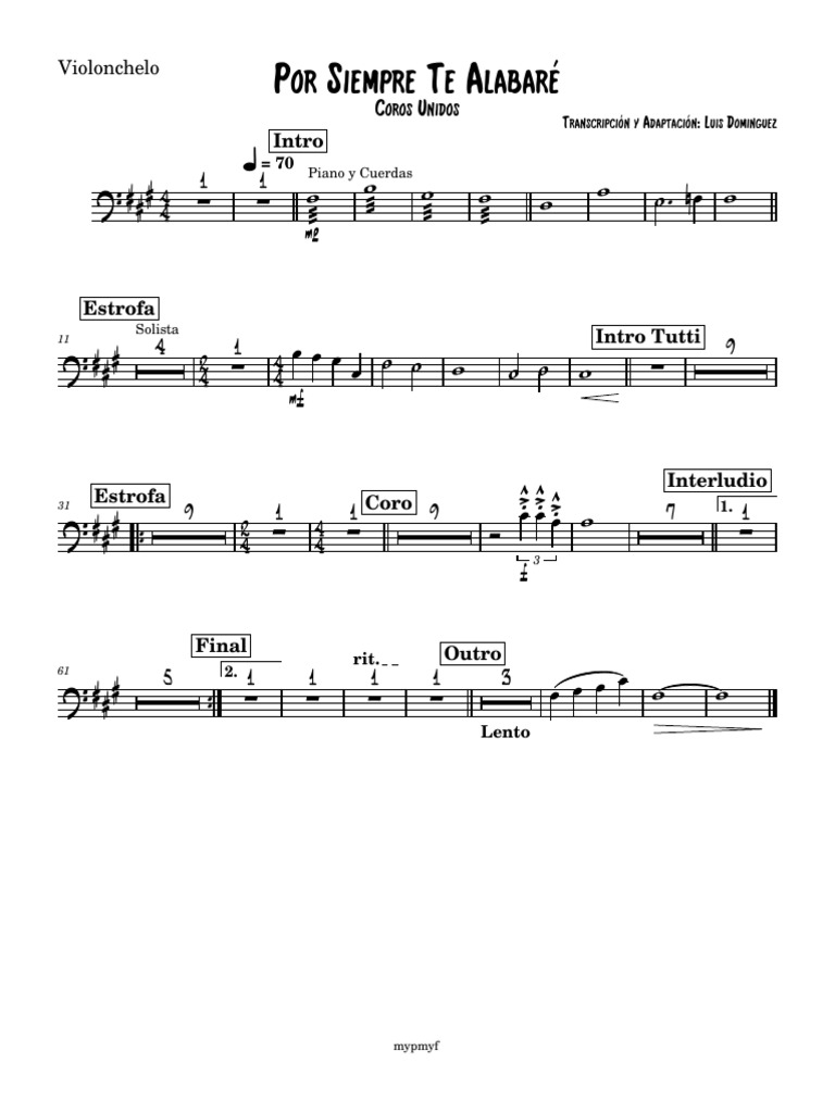 Por Siempre Te Alabaré-Violonchelo | PDF | Composiciones para orquesta sinfónica | Composiciones ...