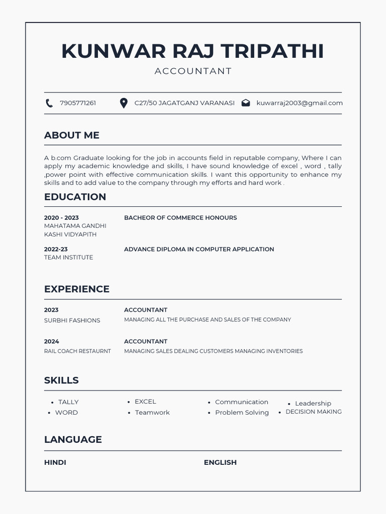 Black and White Clean Professional A4 Resume | PDF