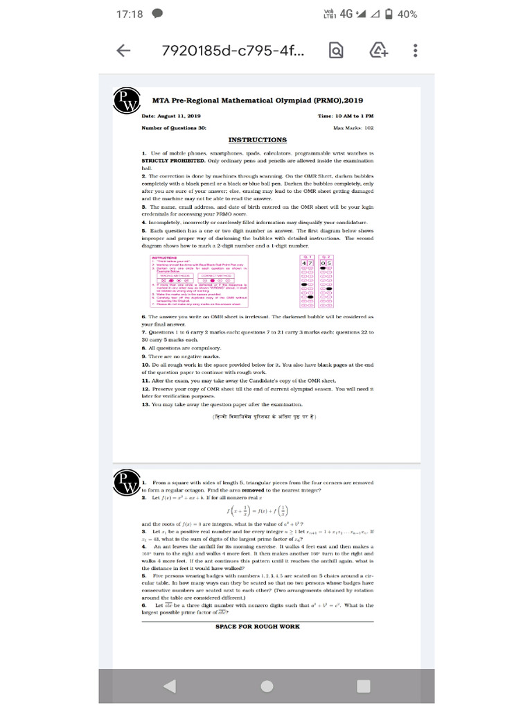 IOQM Previous Year Question Papers | PDF